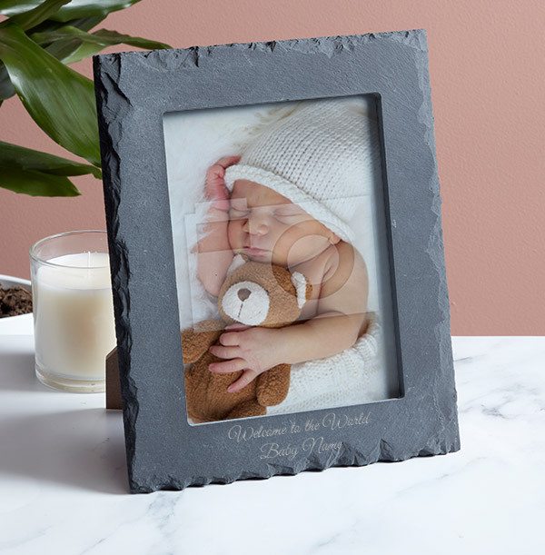 New Baby Personalised Slate Photo Frame - Portrait | Funky Pigeon